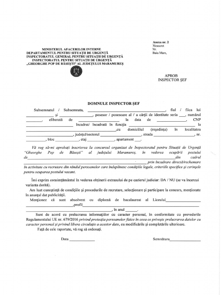 Cerere Inscriere La Concurs | PDF