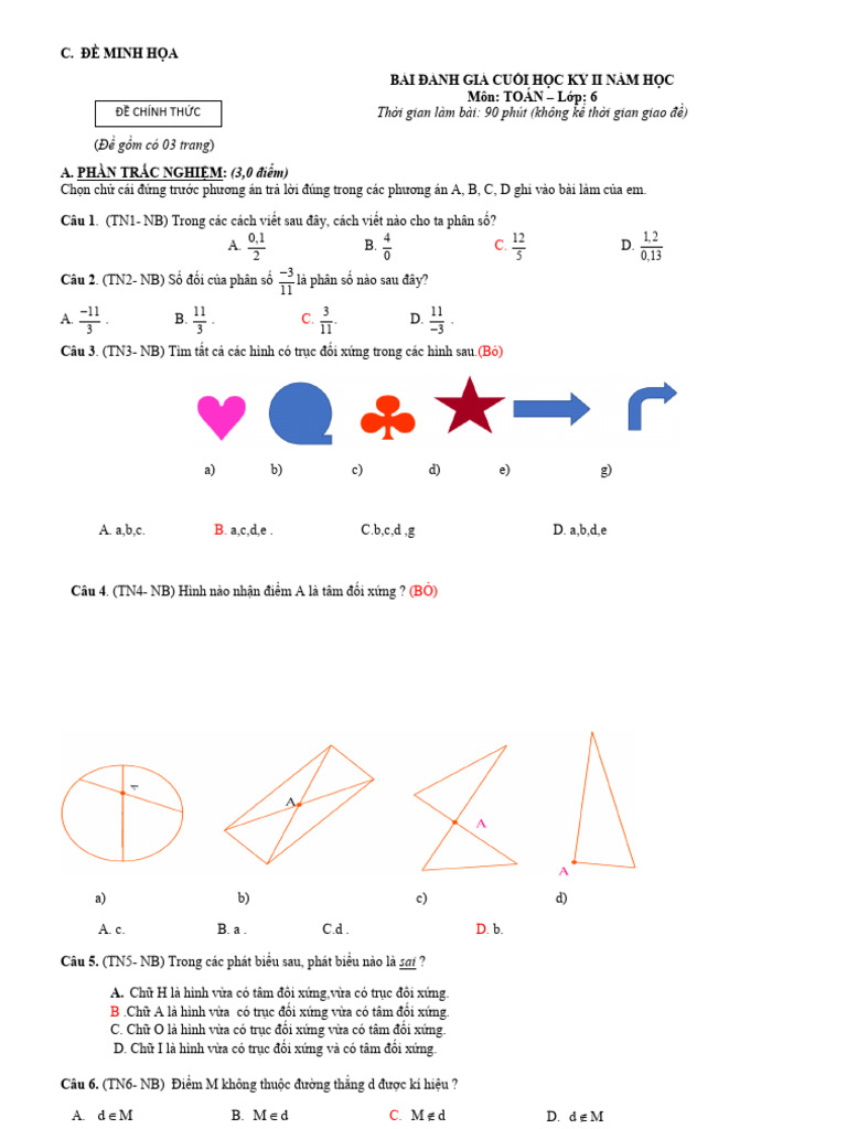 Tuyen Tap 07 de Kiem Tra Cuoi Hoc Ki 2 Toan 6 Canh Dieu Co Dap An Trang | PDF