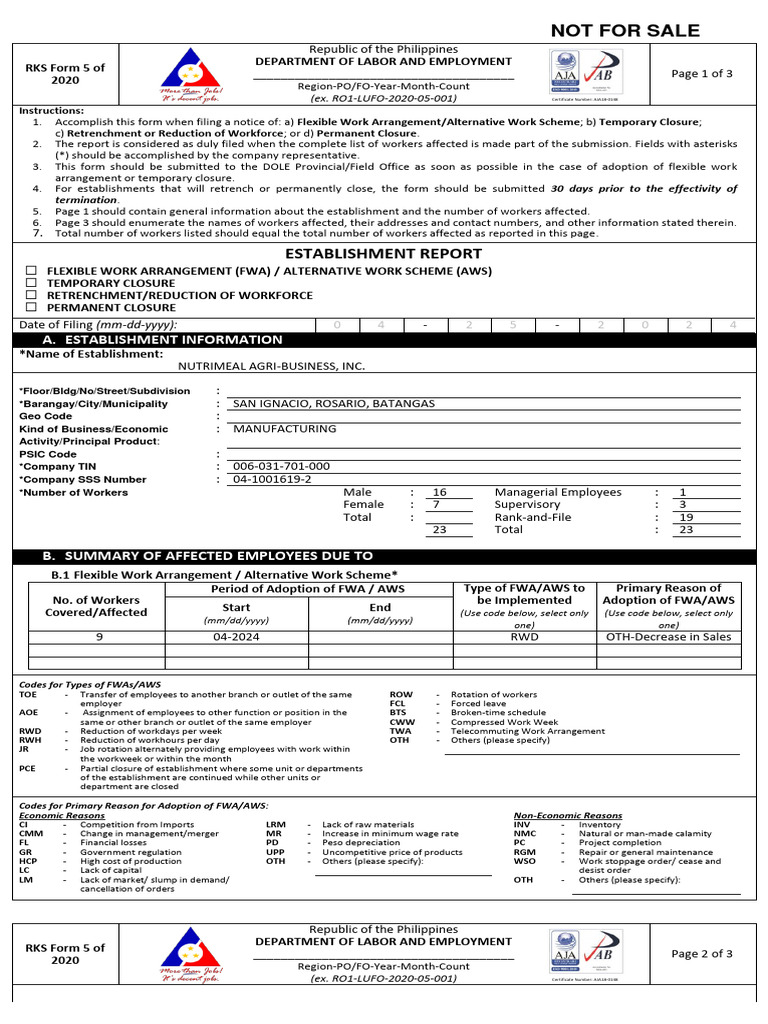DOLE Form for Workforce Changes | PDF | Unemployment Benefits | Employment