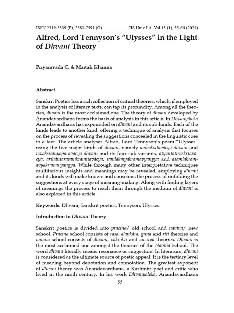 Alfred, Lord Tennyson's "Ulysses" in The Light of Dhvani Theory | PDF | Poetry | Odysseus