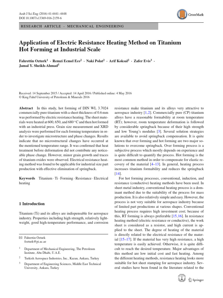 Application of Electric Resistance Heating On Ti Hot Forming | PDF ...