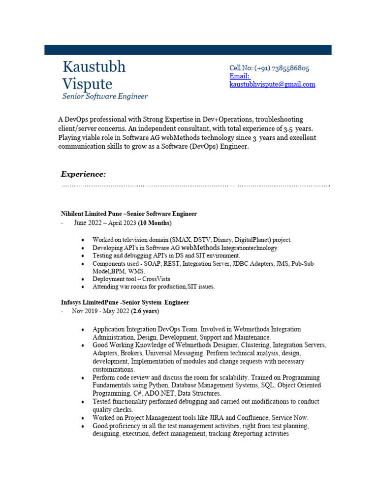 Kaustubh Webmethods Resume 3.5yrs 3 | PDF | Computer Programming ...