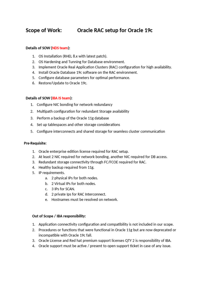 Scope of Work - RAC Setup For Oracle 19c | PDF | Computers