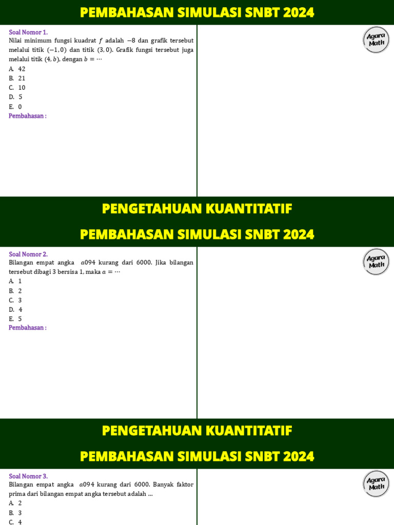 Paket 1 Pengetahuan Kuantitatif Simulasi SNBT 2024 | PDF