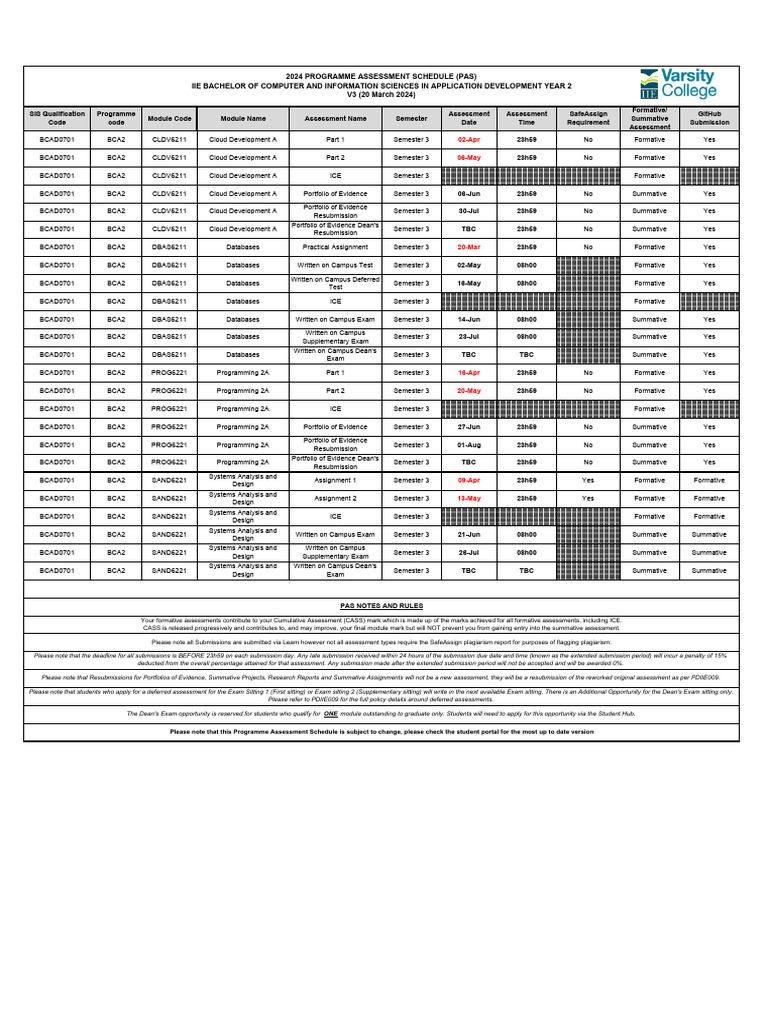 2024 Computer Science Assessment Schedule | PDF