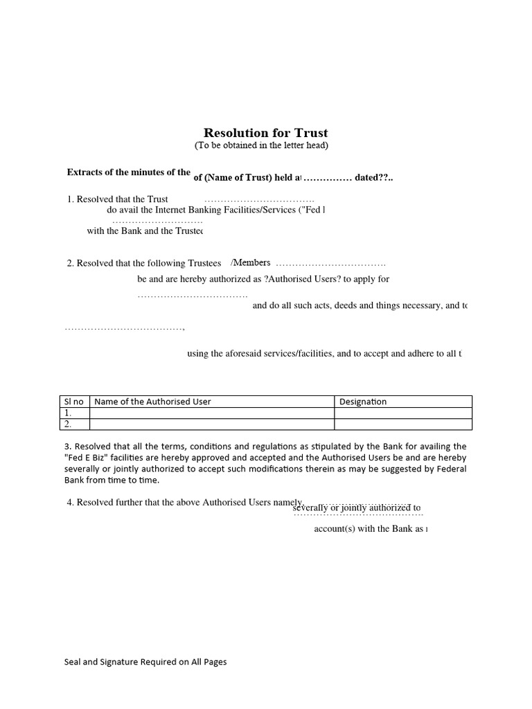 Resolution For Trust | PDF | Financial Services | Banking