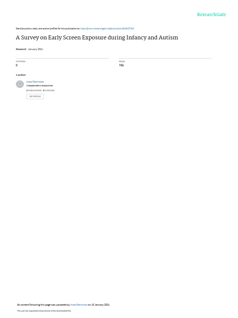 A Survey On Early Screen Exposure During Infancy and Autism | PDF ...