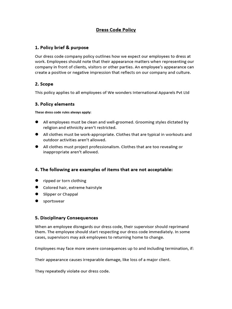 Dress Code Policy Pdf Clothing T Shirt