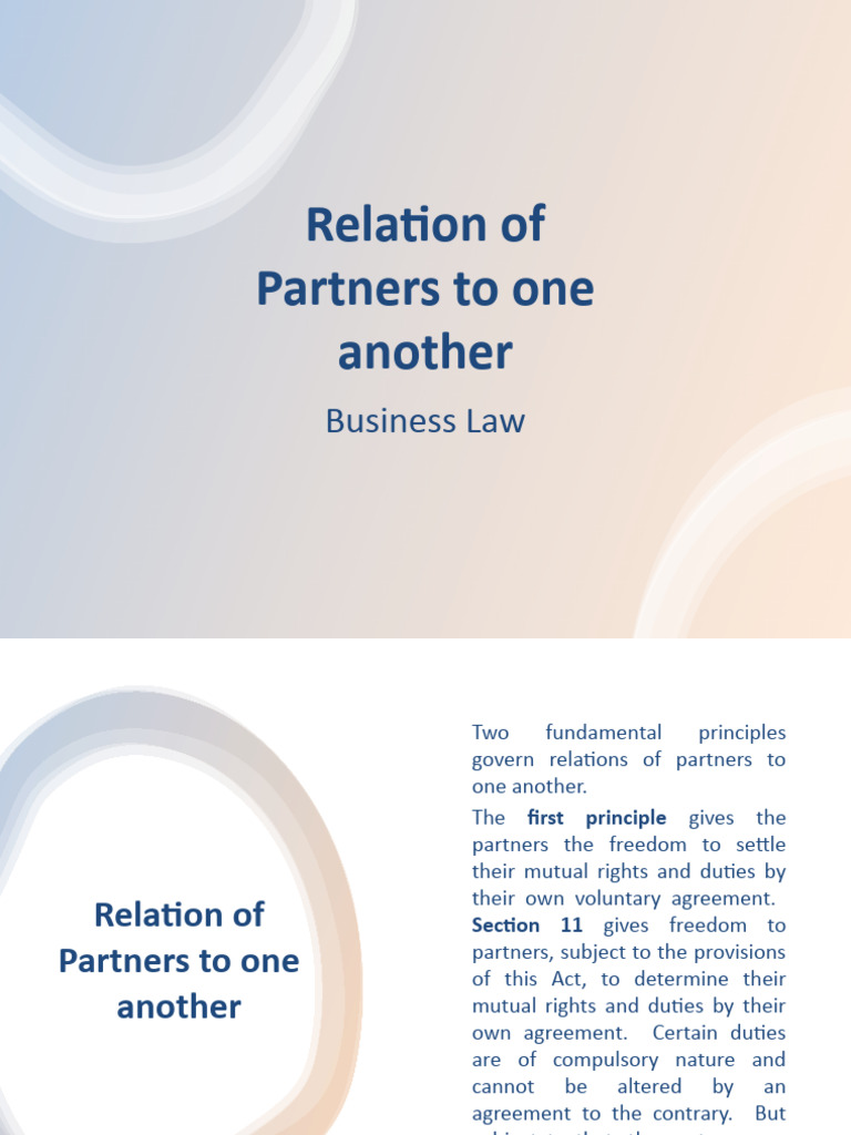 9 Relation of Partners To One Another | PDF | Indemnity | Law Of Agency