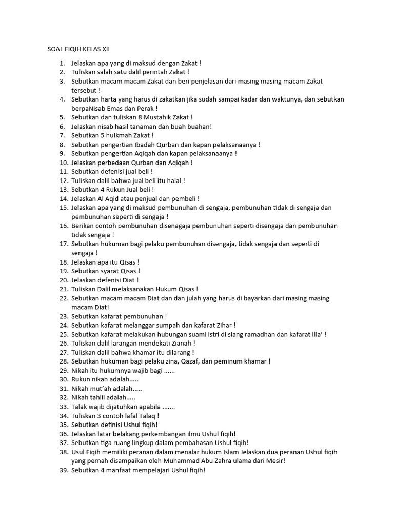 Soal Fiqih AM Kelas 12 | PDF