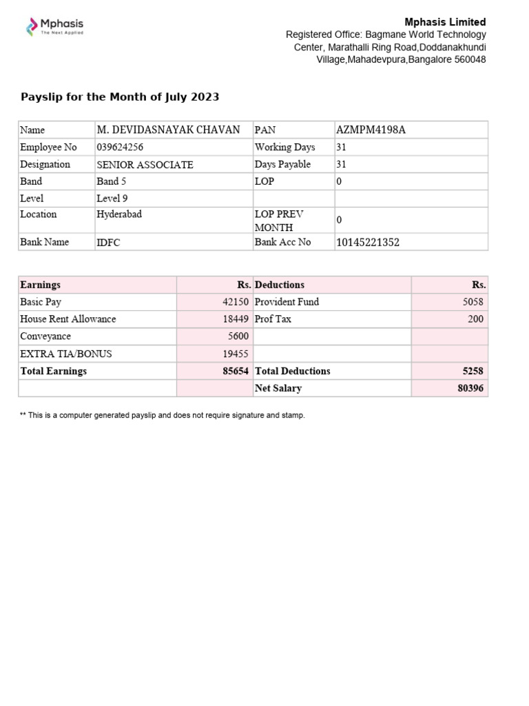 PAYSLIP | PDF | Salary | Tax Deduction