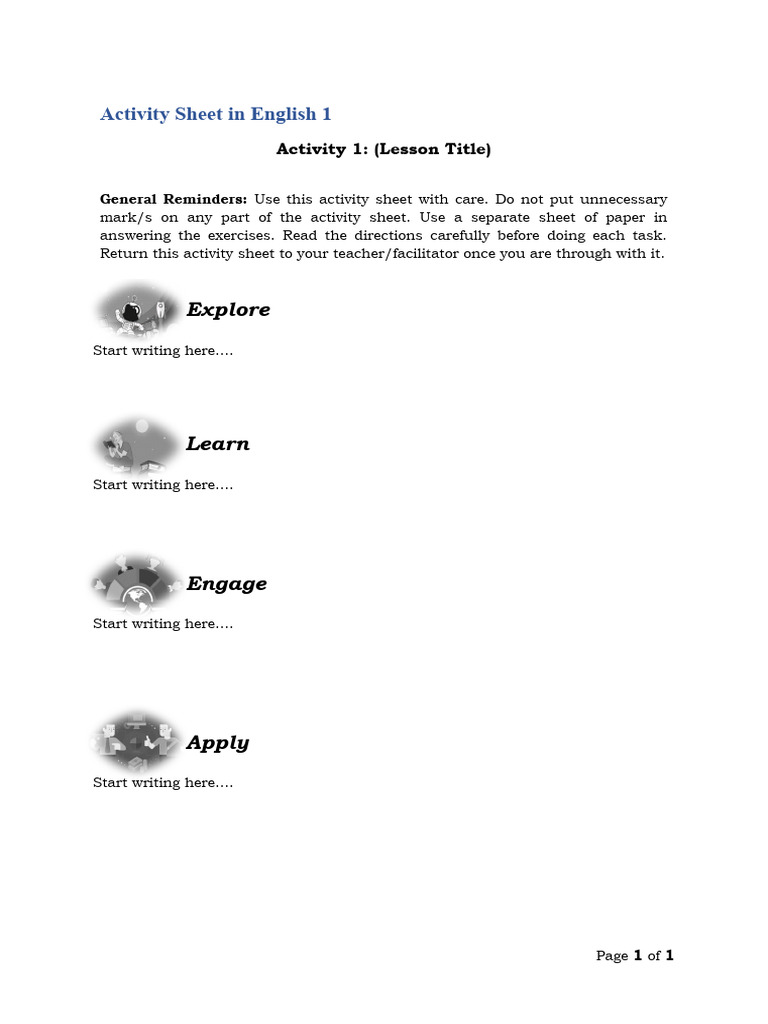 Template For The Activity Sheet in English | PDF