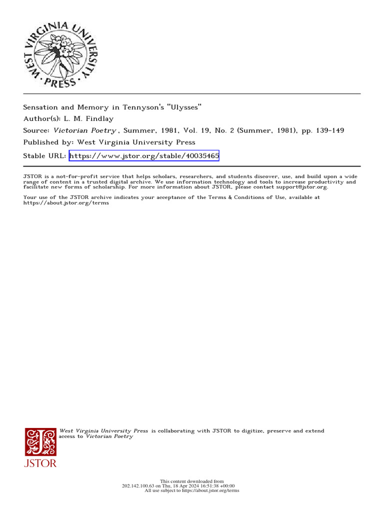 Sensation and Memory in Tennyson's Ulysses | PDF | Odysseus