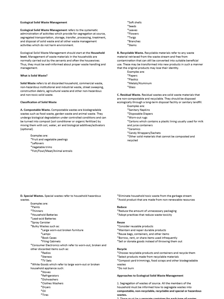 Ecological Solid Waste Management | Download Free PDF | Waste | Waste ...