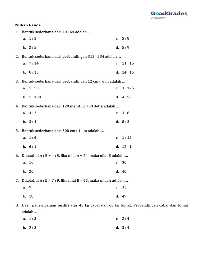 Perbandingan Kelas 7 | PDF