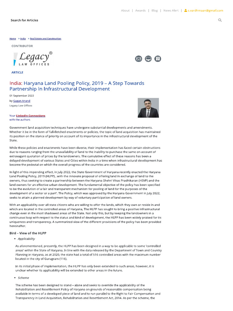 Haryana Land Pooling Policy, 2019 | PDF