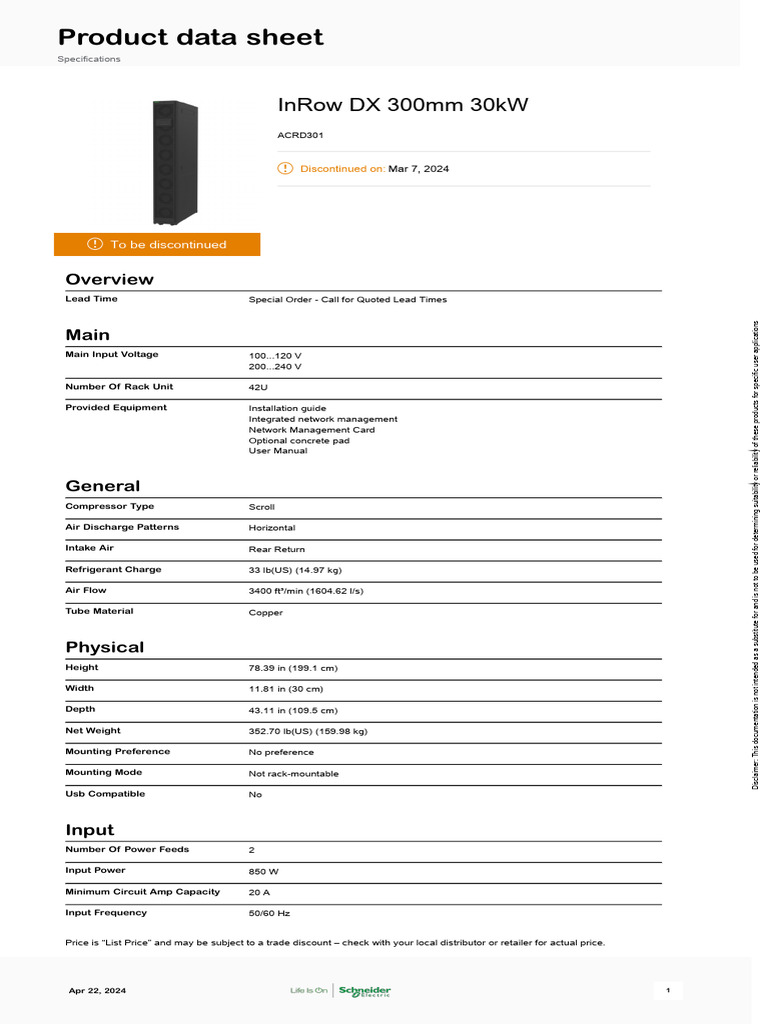 Schneider Electric - Uniflair-Direct-Expansion-InRow-Cooling - ACRD301 ...