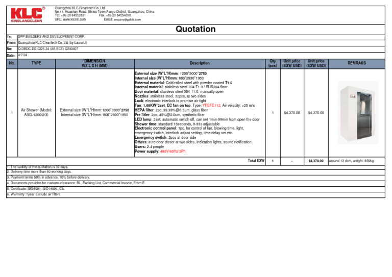 KLC KQ240407-TI EC Air Shower | PDF