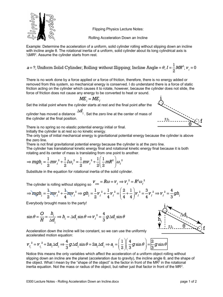 Physics: Cylinder Rolling on Incline | PDF | Force | Classical Mechanics
