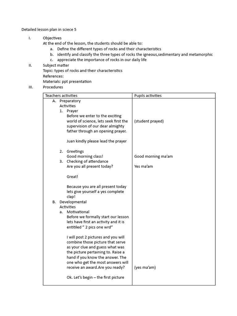 Detailed Lesson Plan in Sciece 5 | PDF | Rock (Geology) | Geology