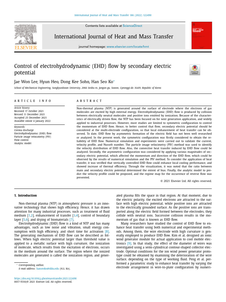 Control of Electrohydrodynamic (EHD) Flow by Secondary Electric ...