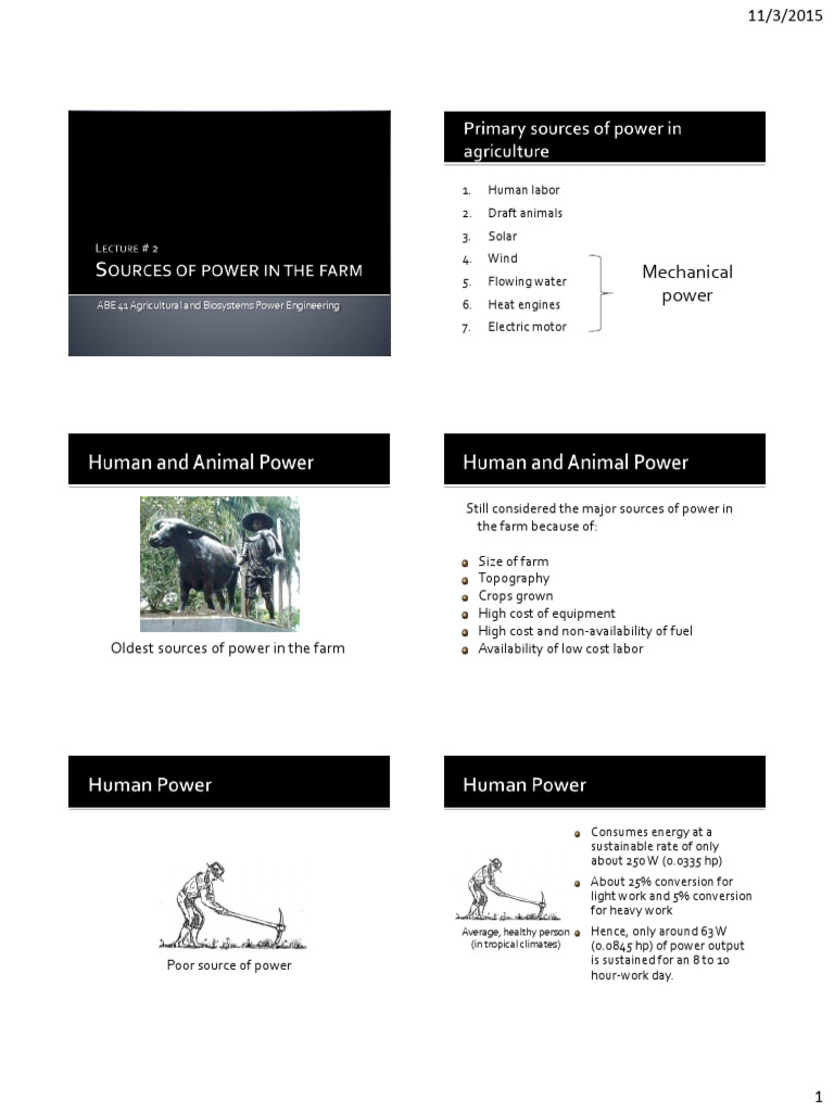 Agricultural Power Sources Overview | PDF | Engines | Horsepower