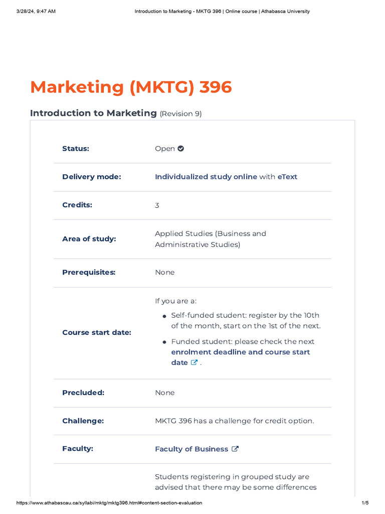Introduction To Marketing - MKTG 396 - Online Course - Athabasca ...