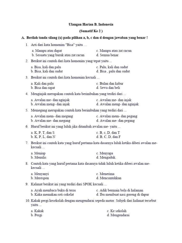 Ulangan Harian B. Indonesia Bab 2 | PDF | Seni & Disiplin Bahasa | Puisi