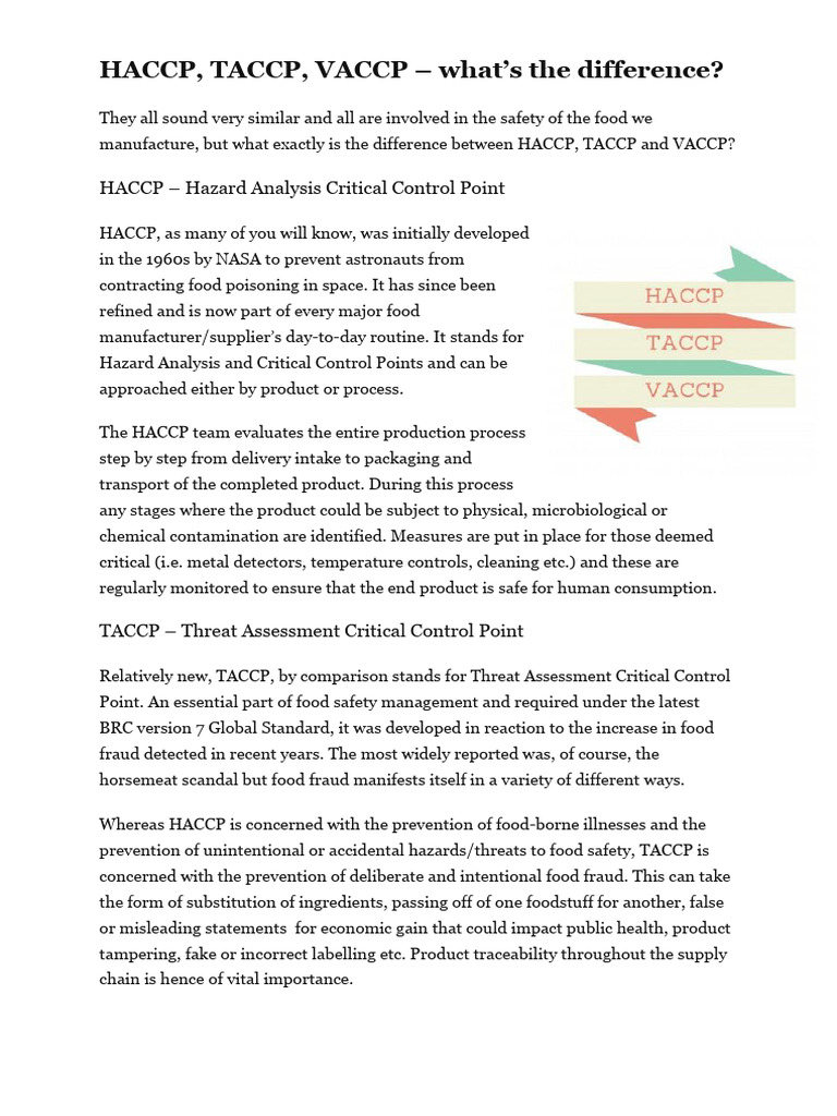 HACCP - TACCP - VACCP What's The Difference | PDF | Hazard Analysis And ...