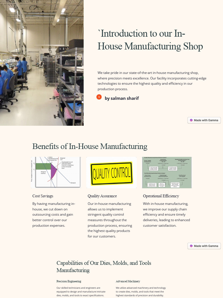 Introduction To Our in House Manufacturing Shop | PDF | Outsourcing ...
