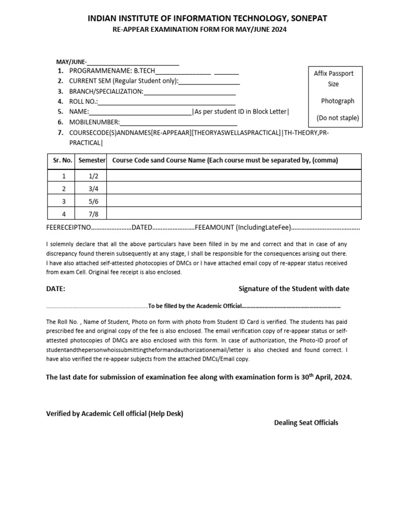 Reappear Form (May-June-2024) | PDF