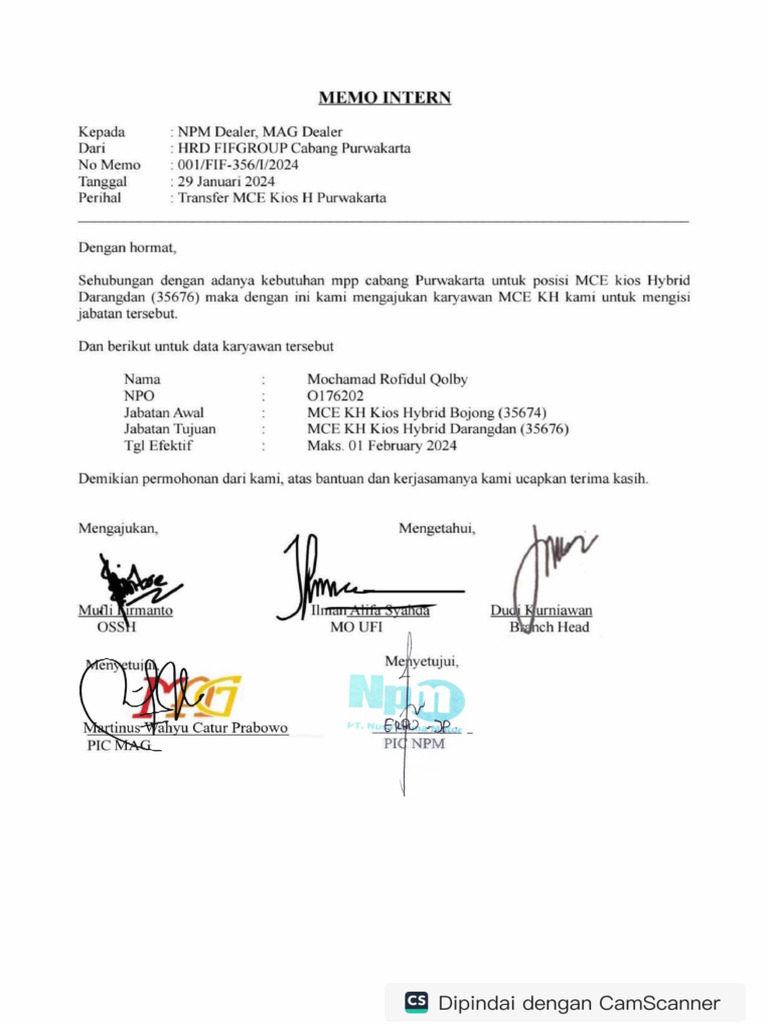 Memo Intern Transfer Mce | PDF