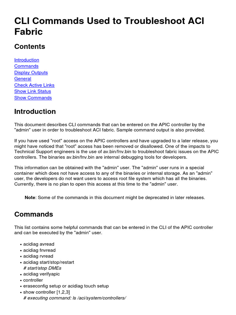 Cli Commands Used To Troubleshoot Aci Fa | PDF | Command Line Interface | Computing