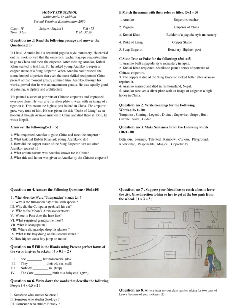 Class IV English Exam Paper 2080 | PDF