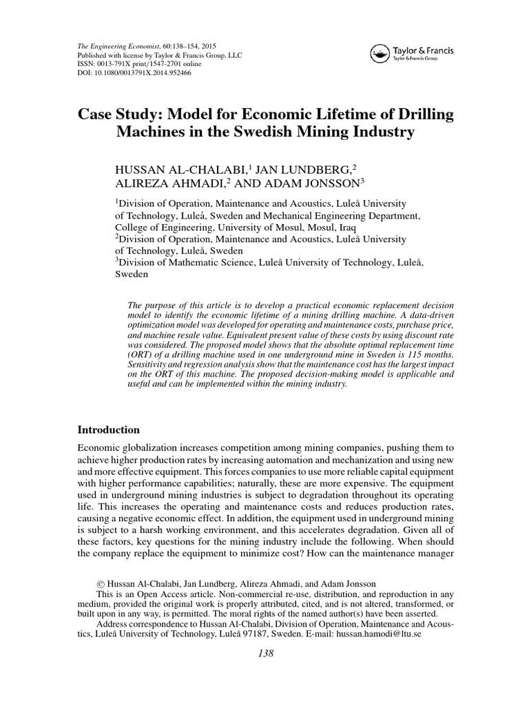 Model For Economic Lifetime of Drilling Machines in The Swedish Mining ...