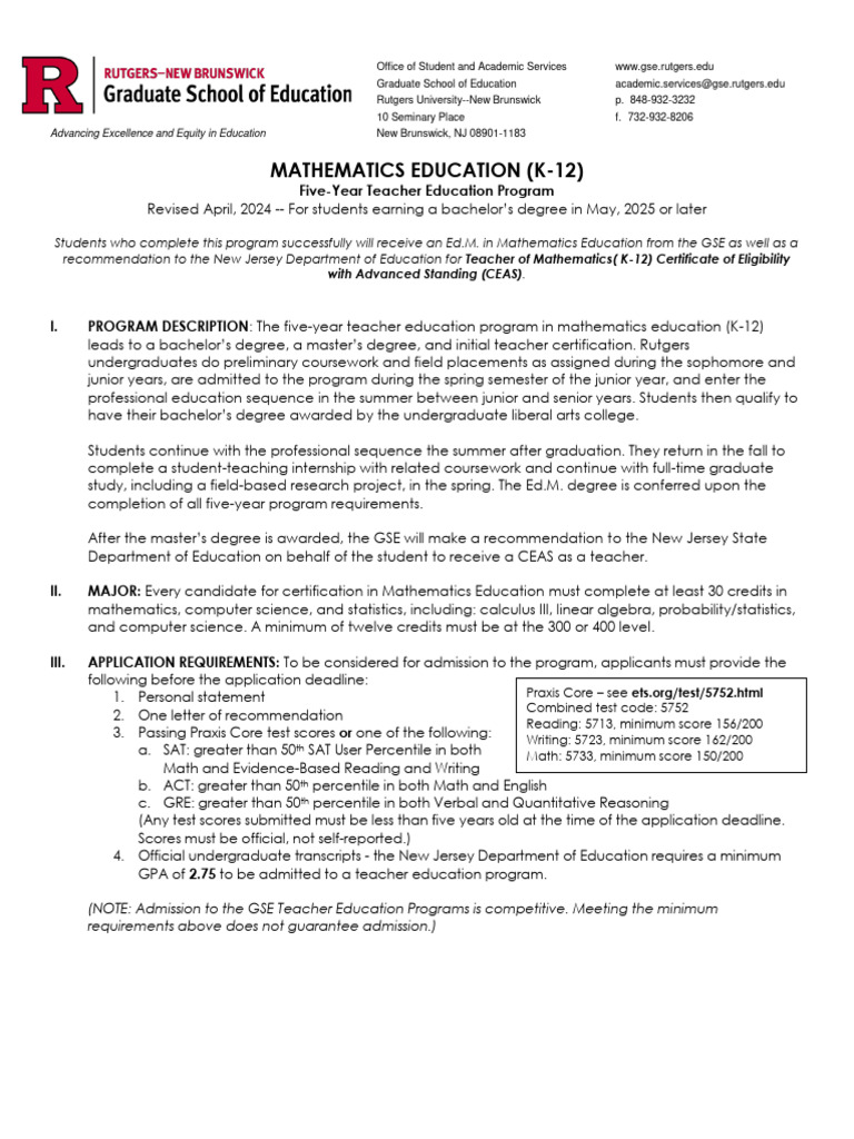 GSE Mathematics Education K 12 5 Year Teacher Education Program 1 | PDF ...