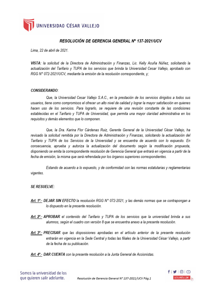 RGG #137 2021 Tarifario y Tupa Version 8 | PDF