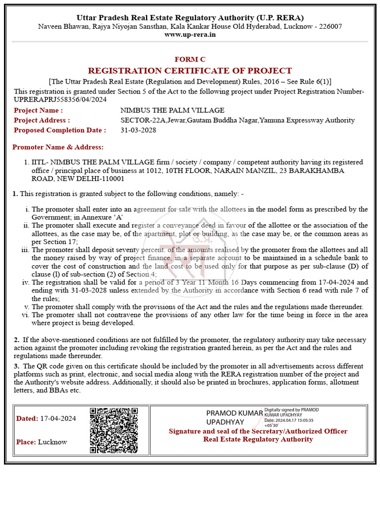 Nimbus Rera Certificate | PDF | Legal Documents | Justice