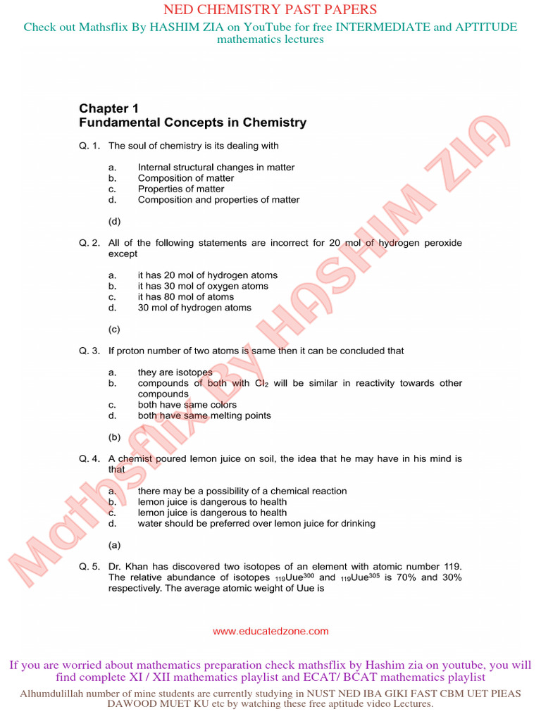 Ned Chemistry Past Papers | PDF | Mass Media