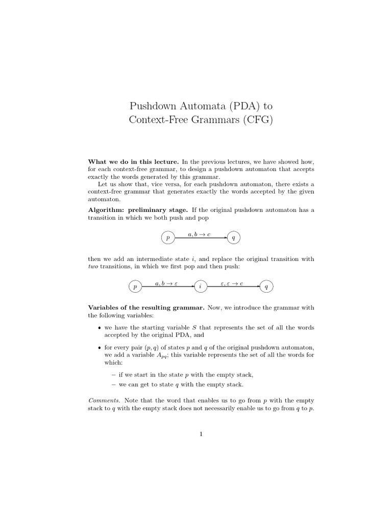 CFG and PDA Conversion Process | PDF | Automata Theory | Syntax