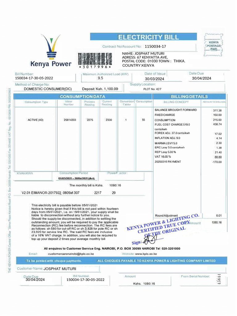 Electrity Bill KPLC | PDF