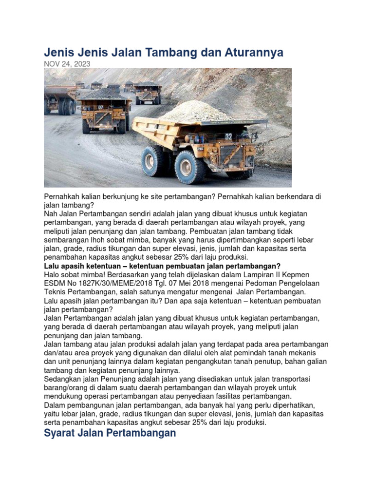 Jenis Jenis Jalan Tambang Dan Aturannya | PDF