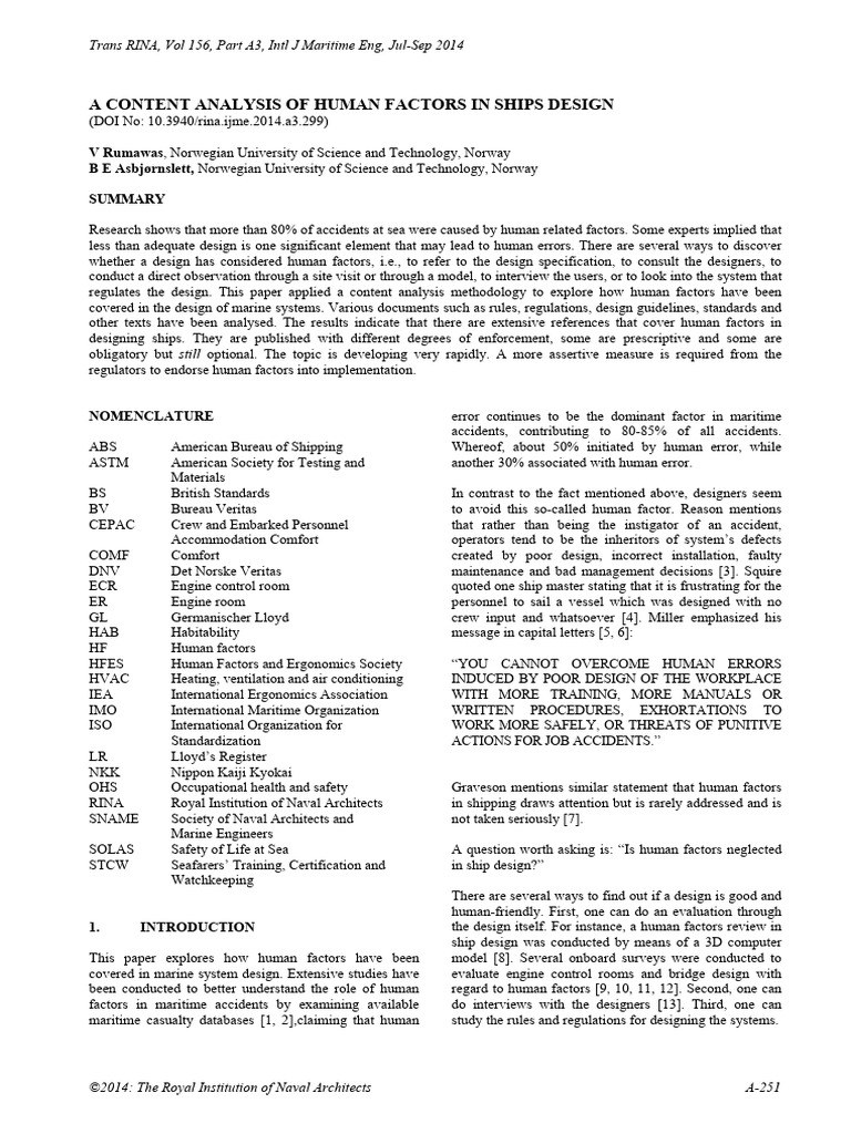 Analysis of Human Factors in Ship Design | PDF | Human Factors And ...