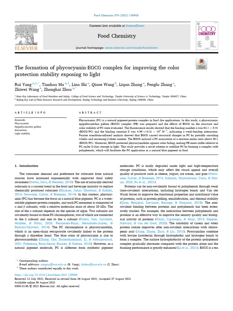 The Formation of Phycocyanin EGCG Complex For Improving The Color ...