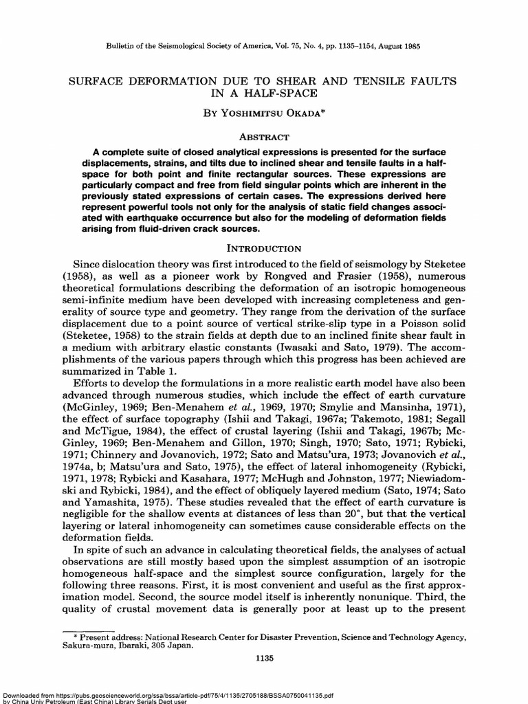 Surface Deformation Due To Shear And Tensile Faults In A Half Space Pdf Fracture Stress