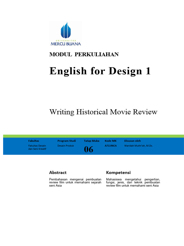 Modul English For Design 1 (TM6) Movie Review | PDF | J. M. W. Turner ...
