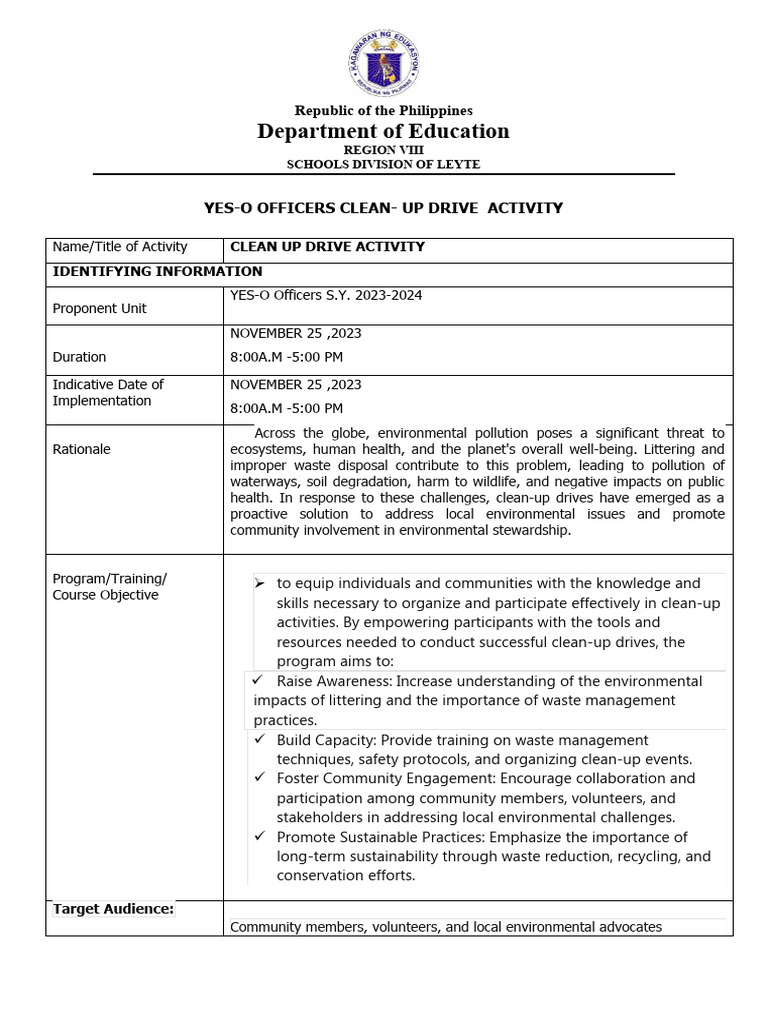 Leyte Clean-Up Drive Activity 2023 | PDF | Waste Management ...