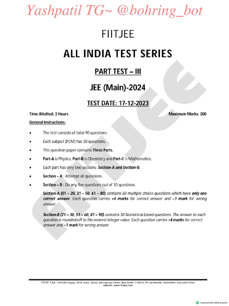 17-12-23 Fiitjee Test | PDF