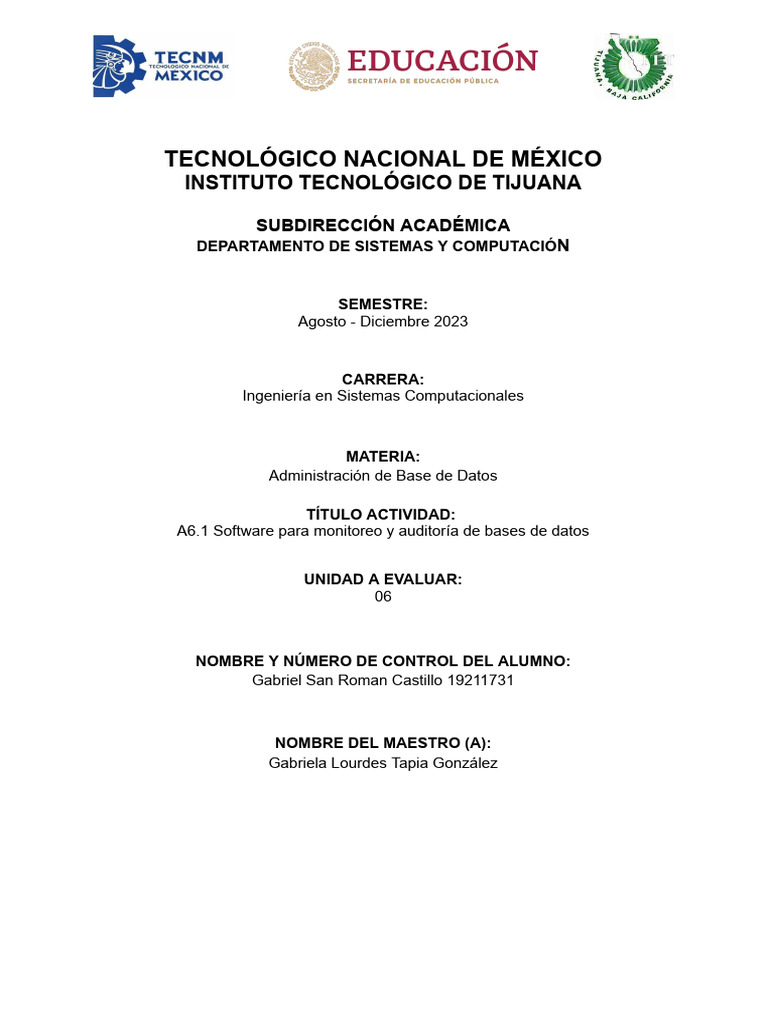 A61 Software Para Monitoreo Y Auditoria De Bases De Datos En Sistema Gestor De Base De Datos 