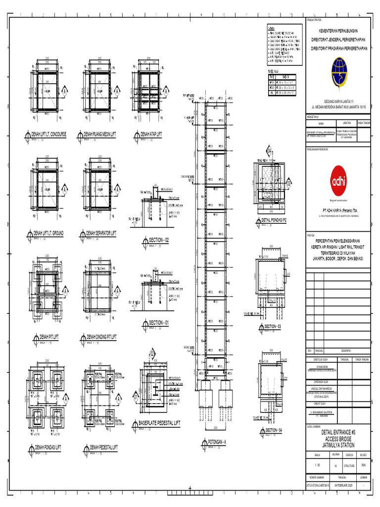 Denah Struktur Pit Lift LRT Jatimulya | PDF